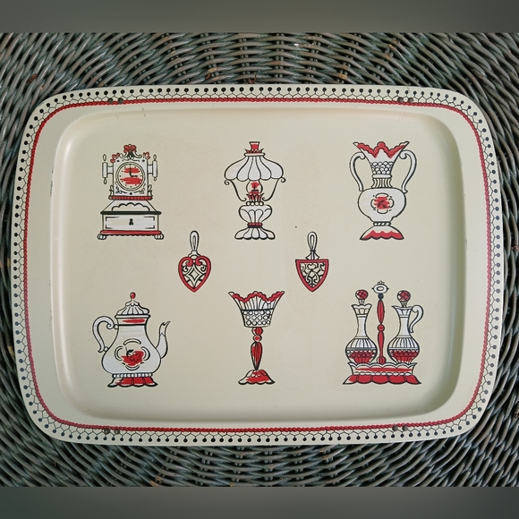 Dining | Vintage Mcm Metal Tray No Legs Red Tan | Poshmark